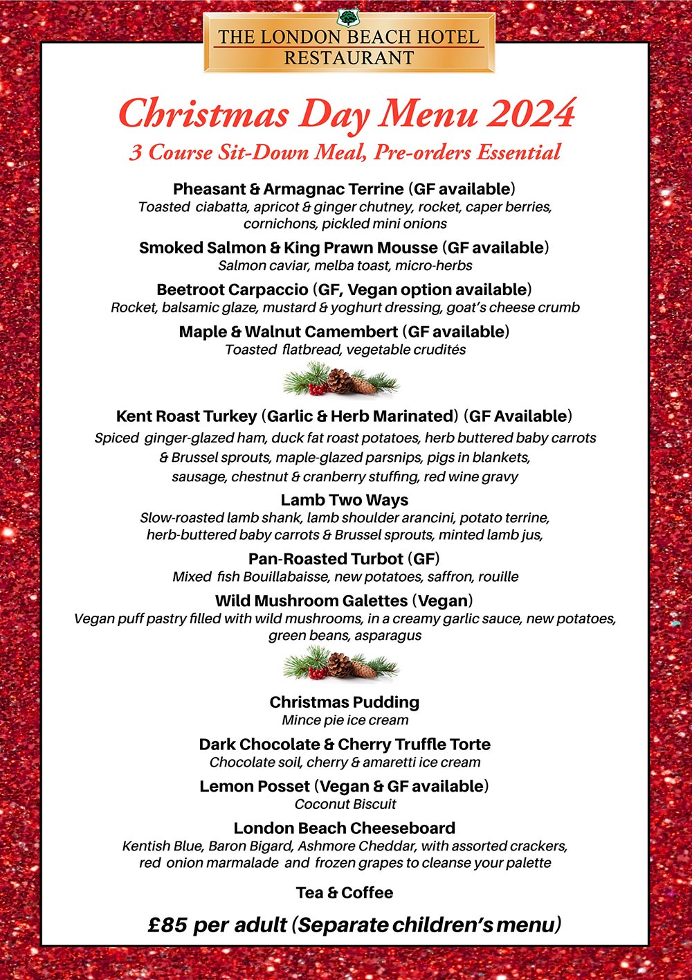 Christmas Menus, festive dining, Christmas Day Lunch, Parties